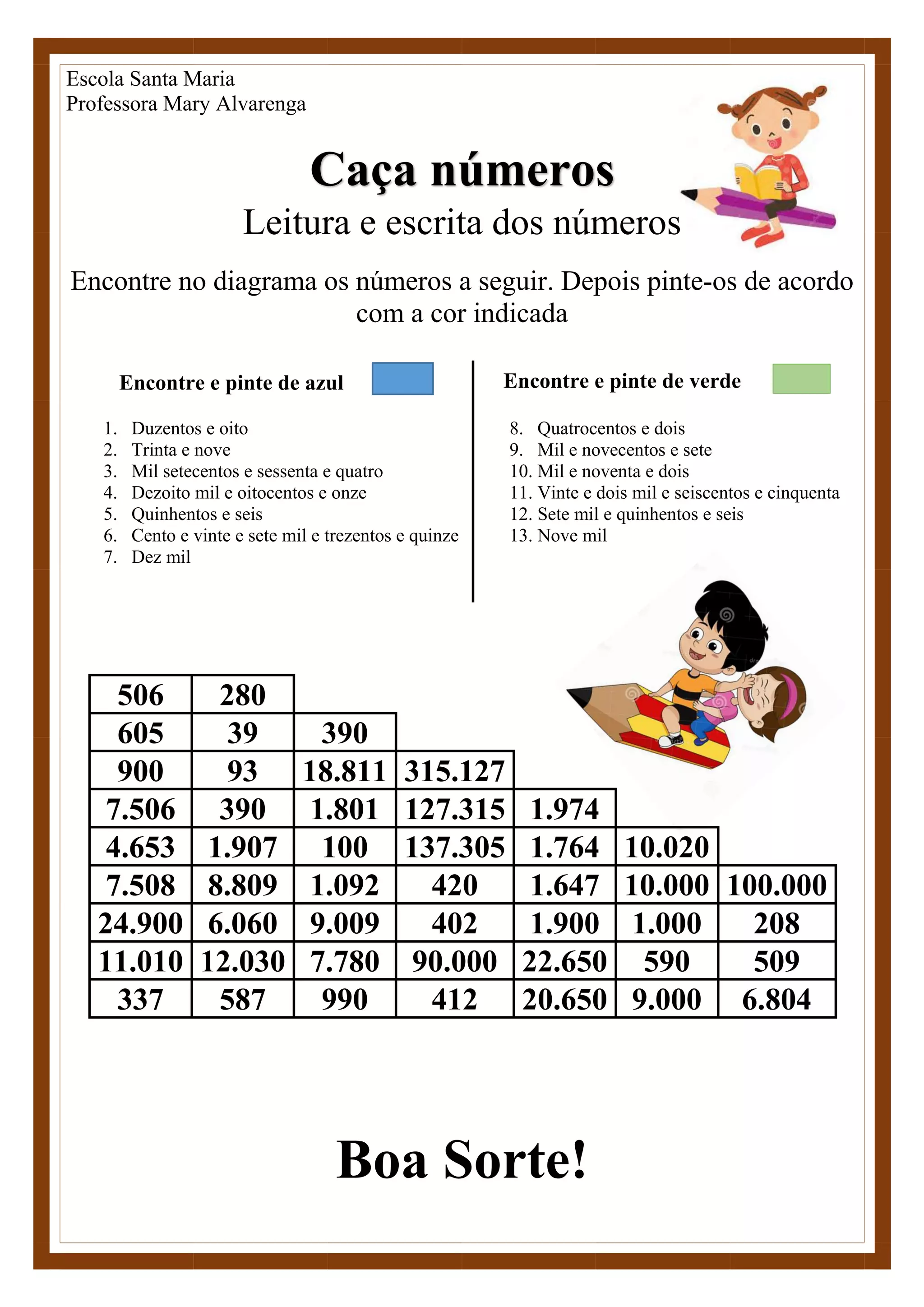 Caça números - Leitura e escrita dos números naturais | PDF