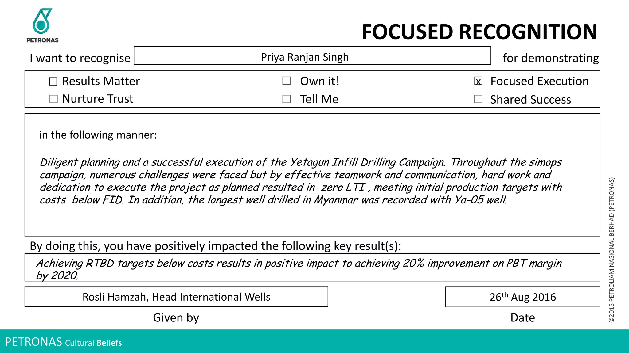 Focused Recognition- Yetagun Infill Campaign Priya | PDF
