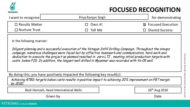 Focused Recognition- Yetagun Infill Campaign Priya