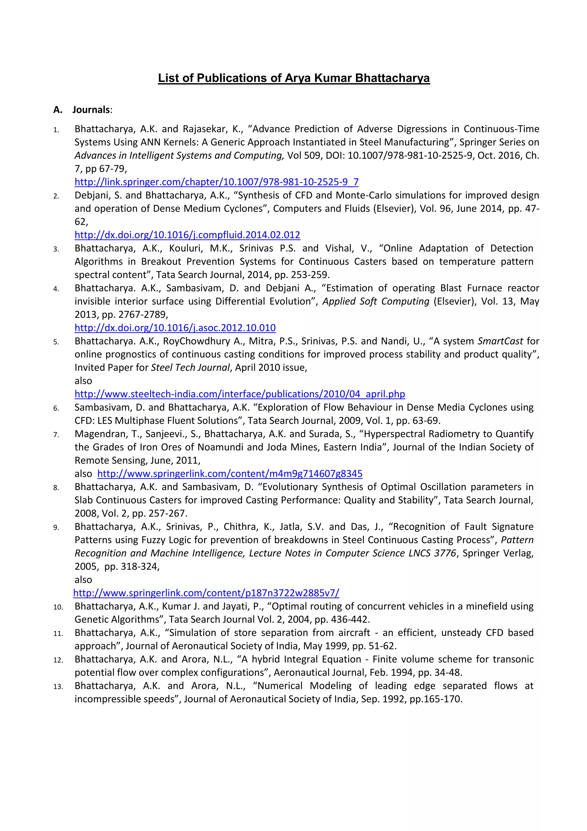 Arya - List of Publications - Dec 2016 | PDF