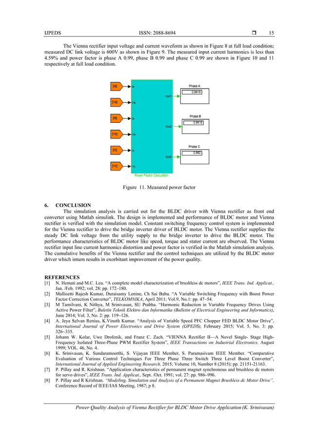 Power Quality Analysis of Vienna Rectifier for BLDC Motor Drive Application | PDF