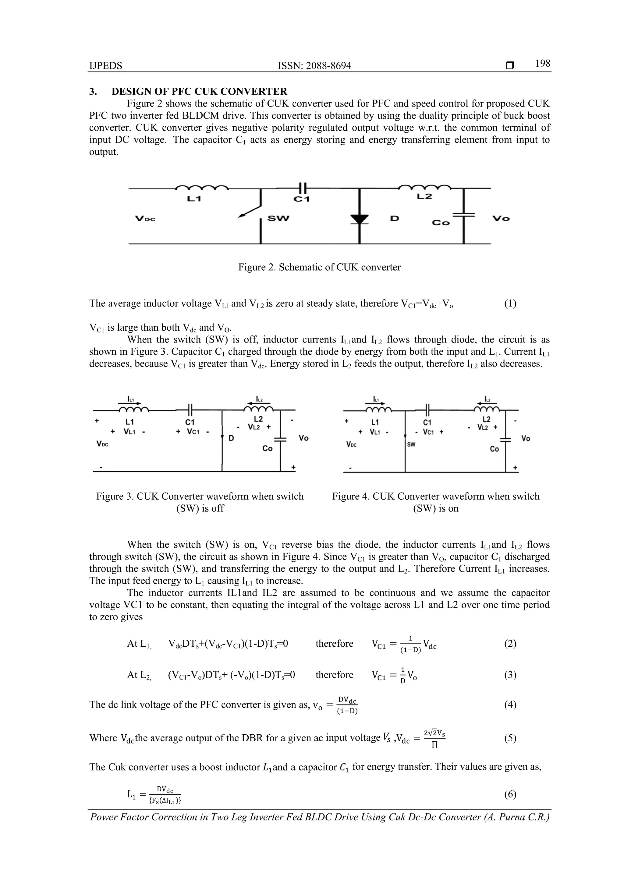 Power Factor Correction in Two Leg Inverter Fed BLDC Drive Using Cuk Dc-Dc Converter | PDF