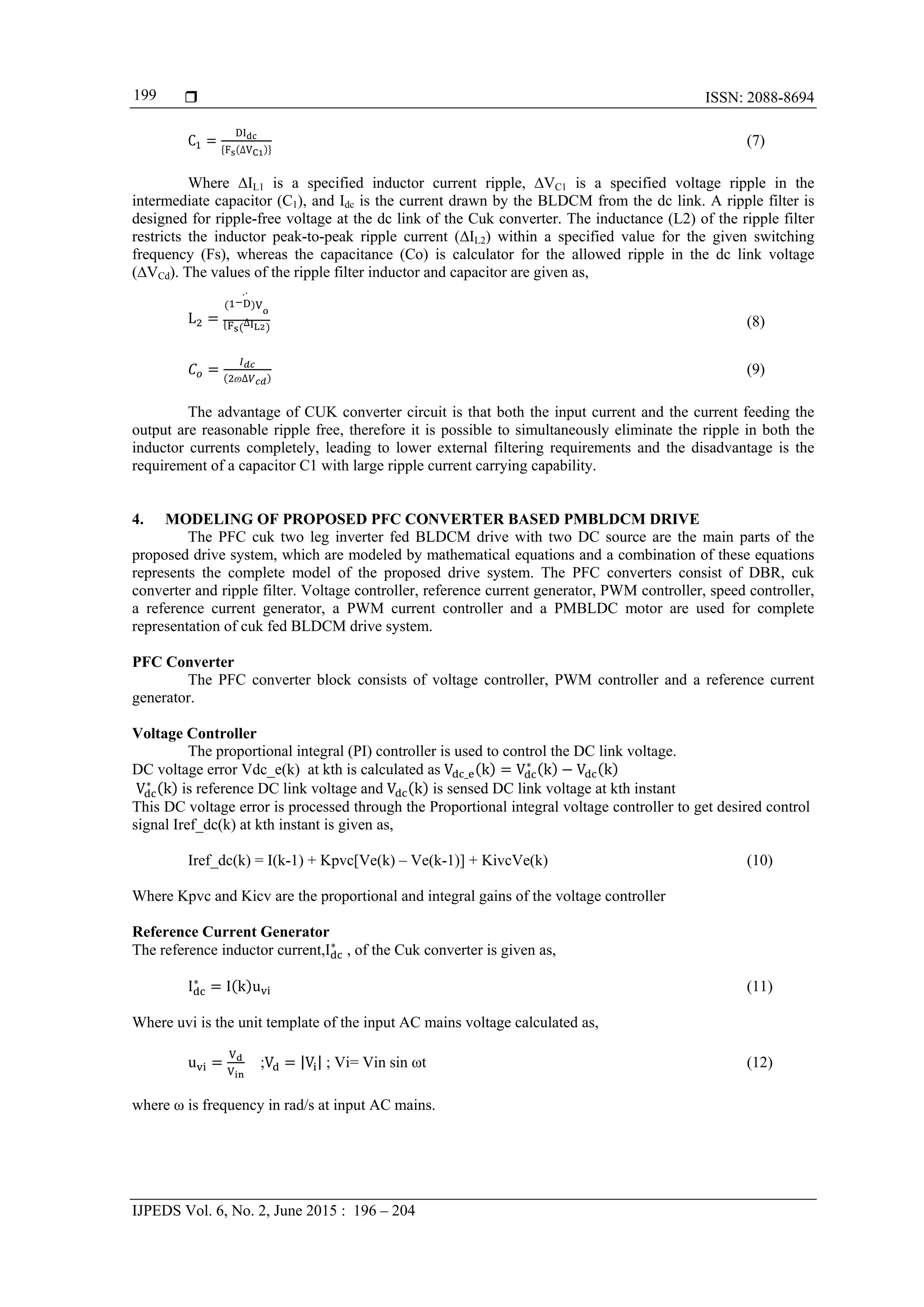 Power Factor Correction in Two Leg Inverter Fed BLDC Drive Using Cuk Dc-Dc Converter | PDF