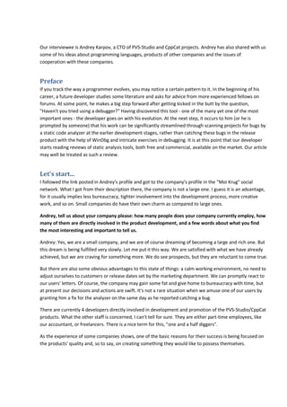 PVS-Studio and CppCat: An Interview with Andrey Karpov, the Project CTO and Developer | PDF