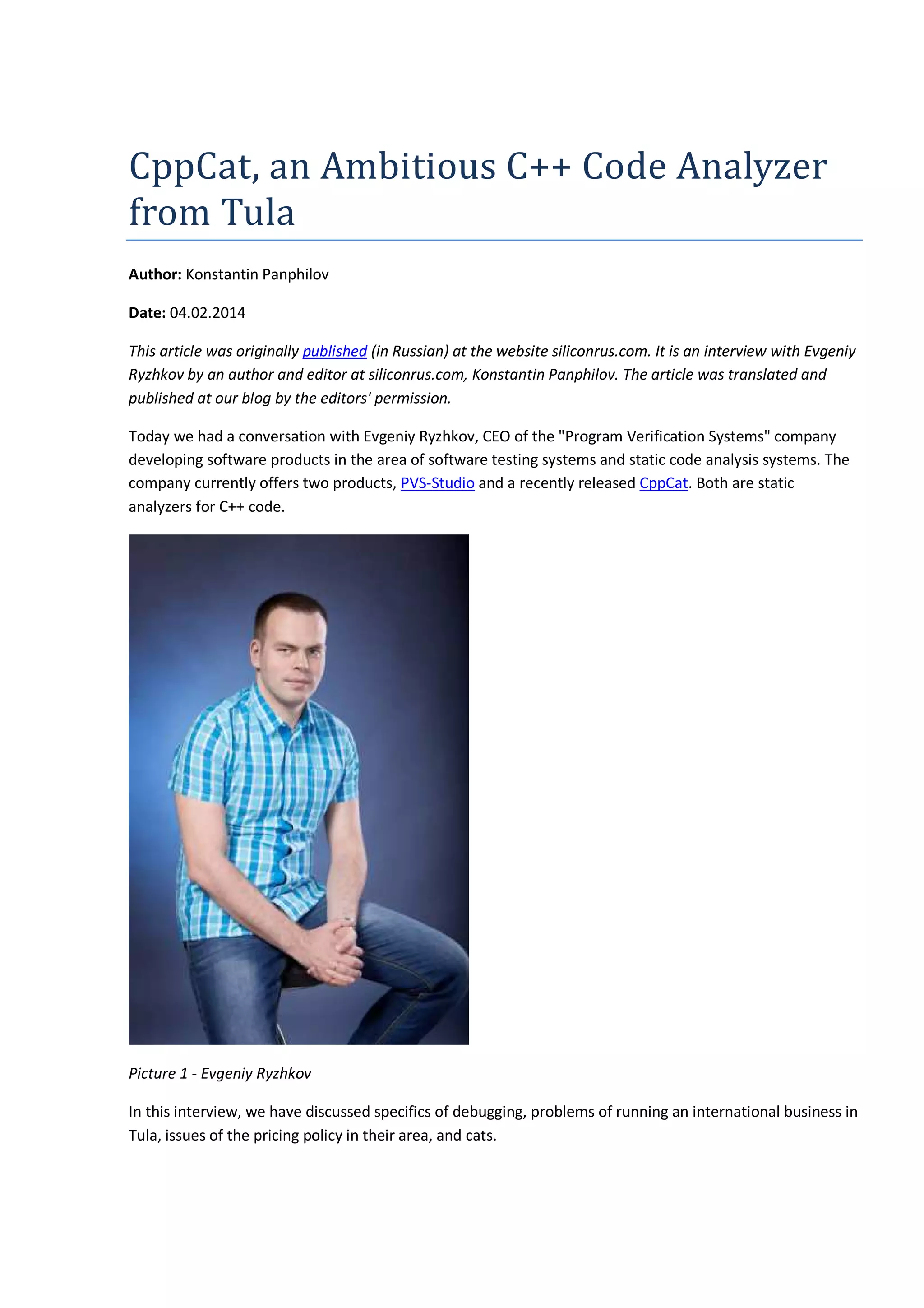CppCat, an Ambitious C++ Code Analyzer from Tula | PDF