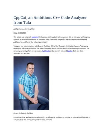 CppCat, an Ambitious C++ Code Analyzer from Tula | PDF