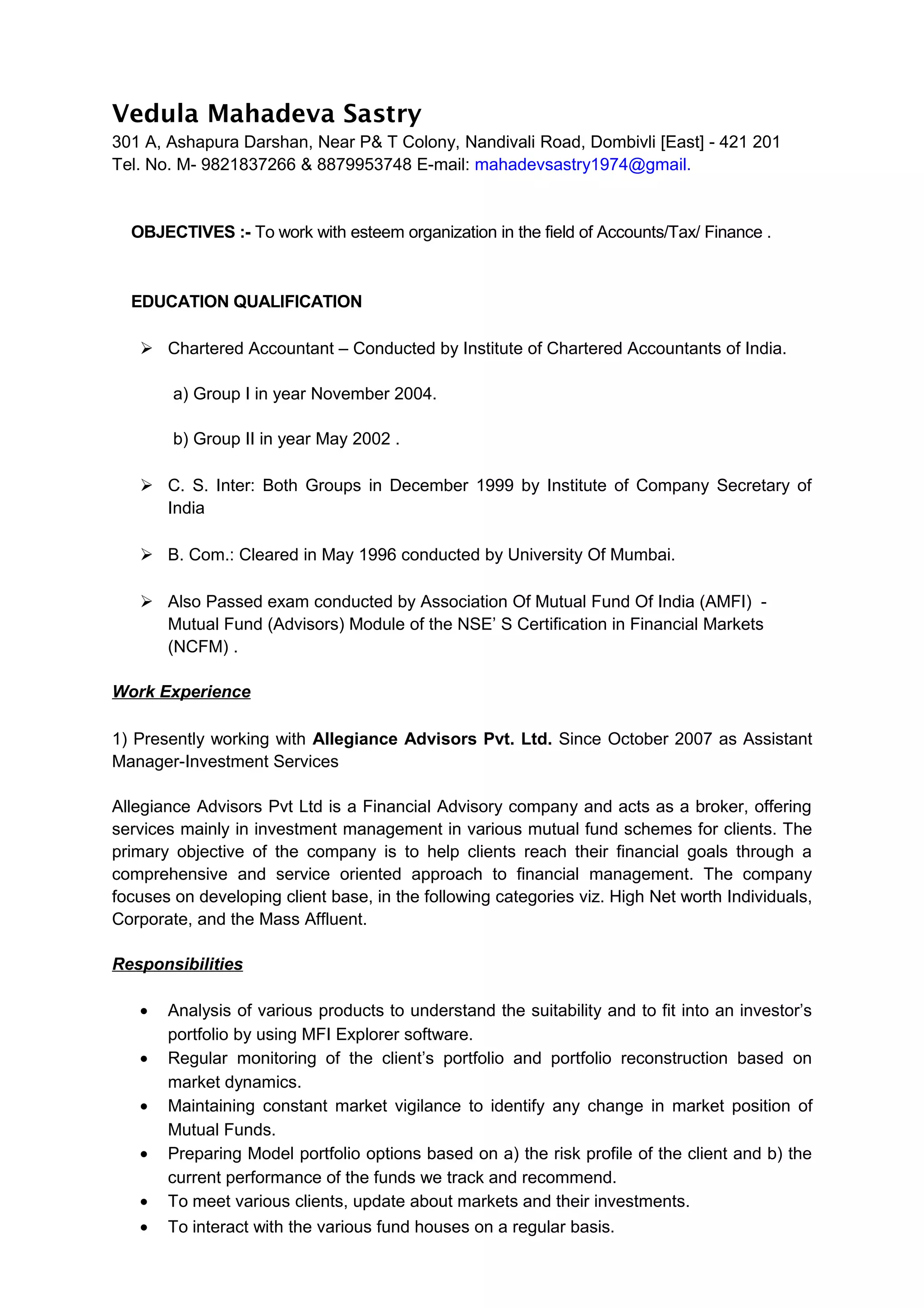 resume- sastry vedula[1] | DOC