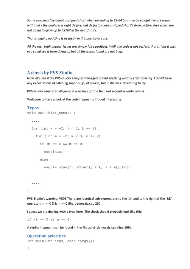 LibRaw, Coverity SCAN, PVS-Studio | PDF | Programming Languages | Computing