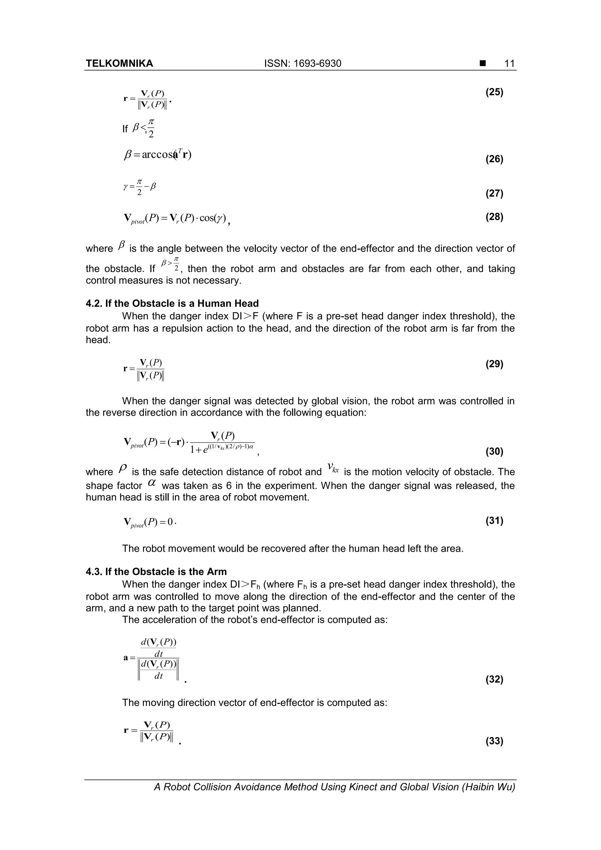A Robot Collision Avoidance Method Using Kinect and Global Vision | PDF