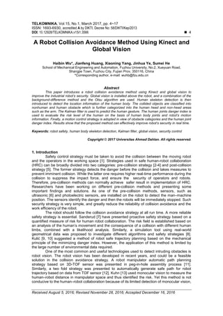 Robot collision avoidance using Kinect and global vision | PDF