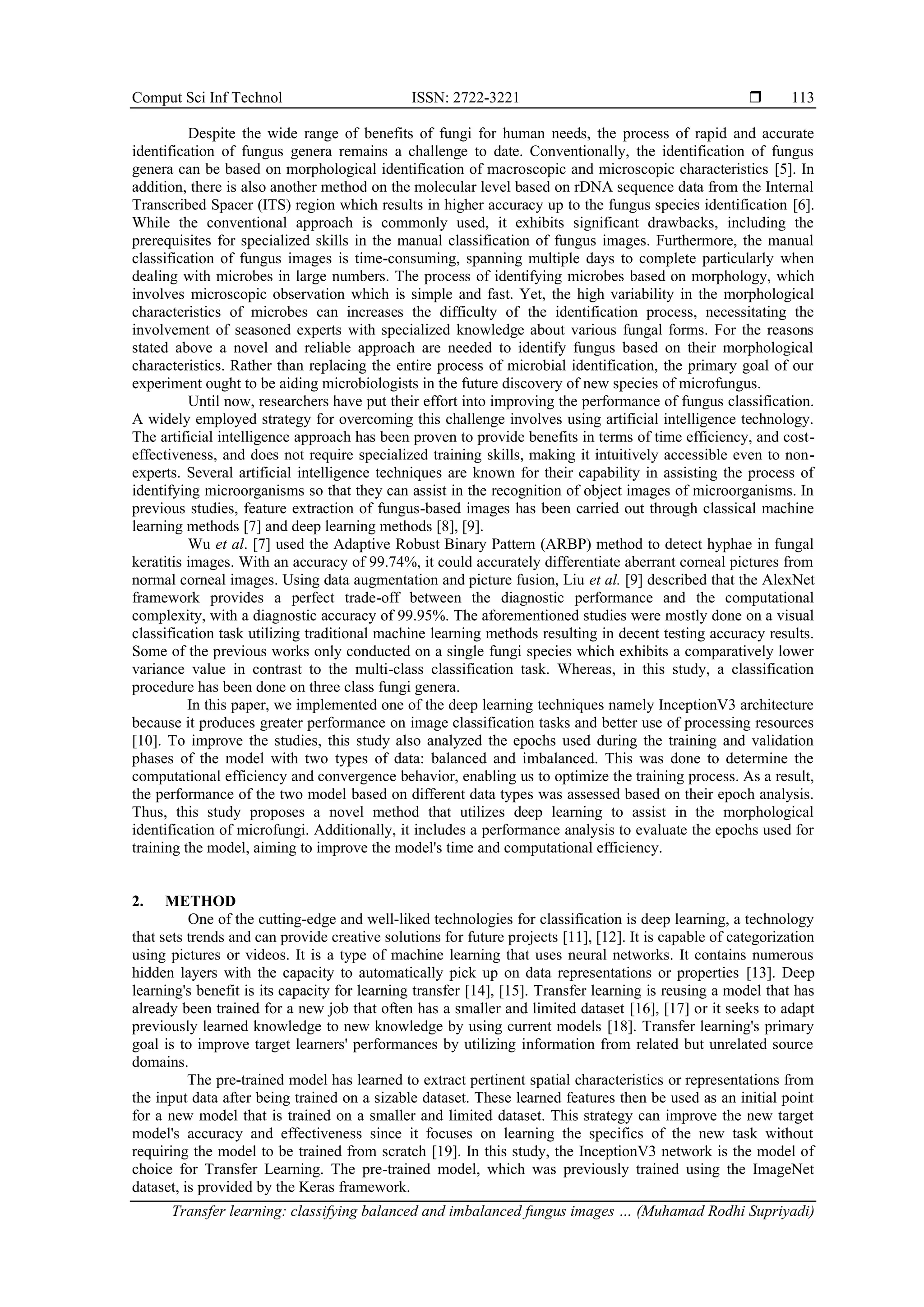 Transfer learning: classifying balanced and imbalanced fungus images using inceptionV3 | PDF