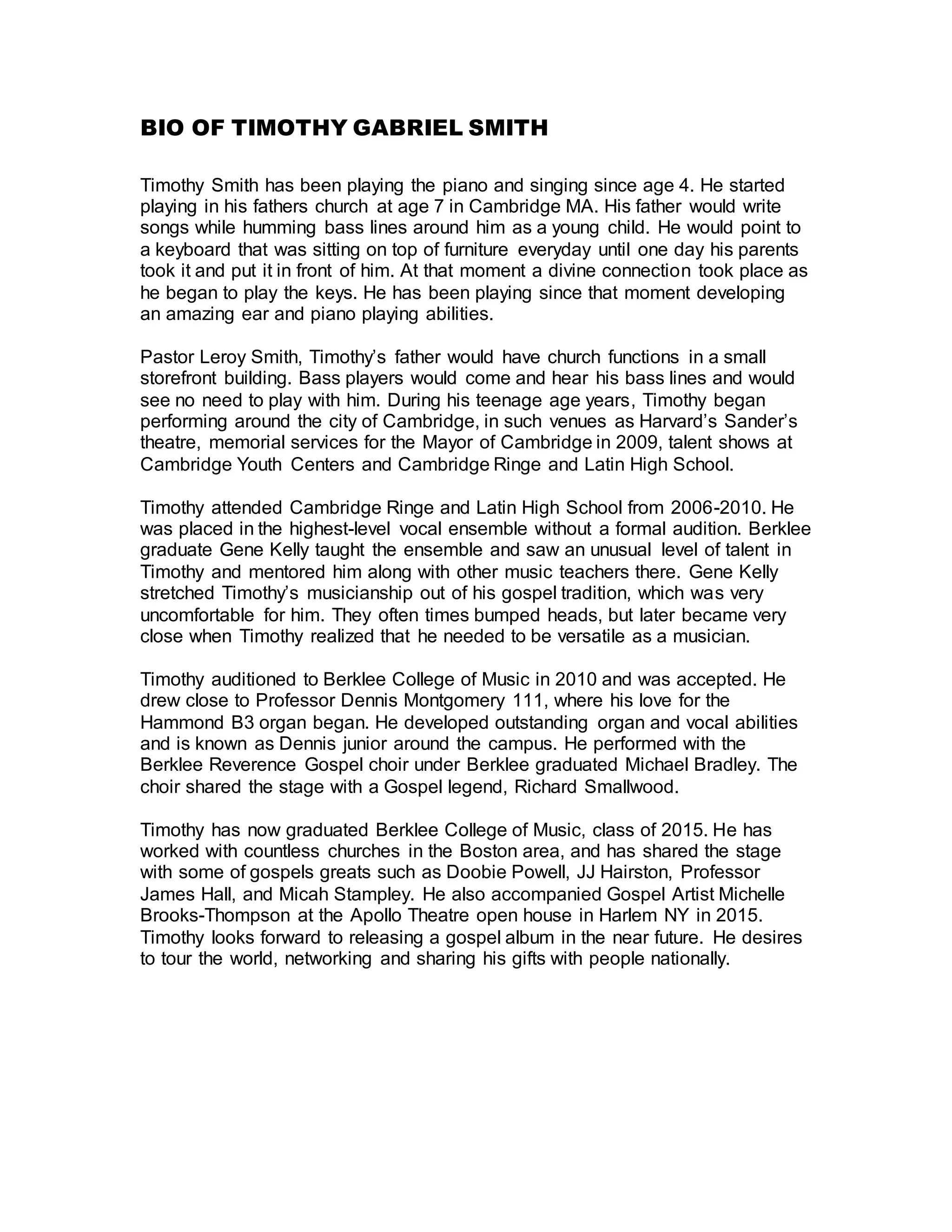 BIO OF TIMOTHY GABRIEL SMITH | PDF