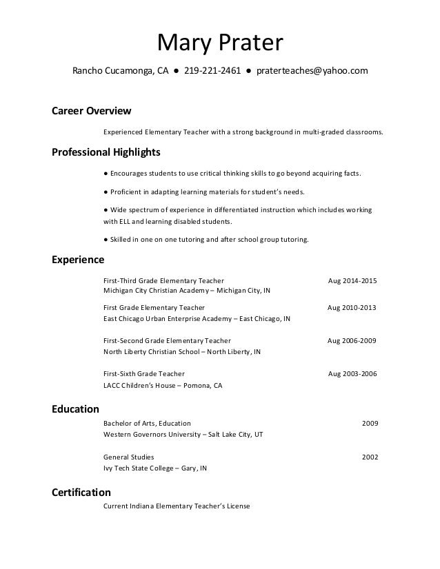 Mary ResumeRevised 2015