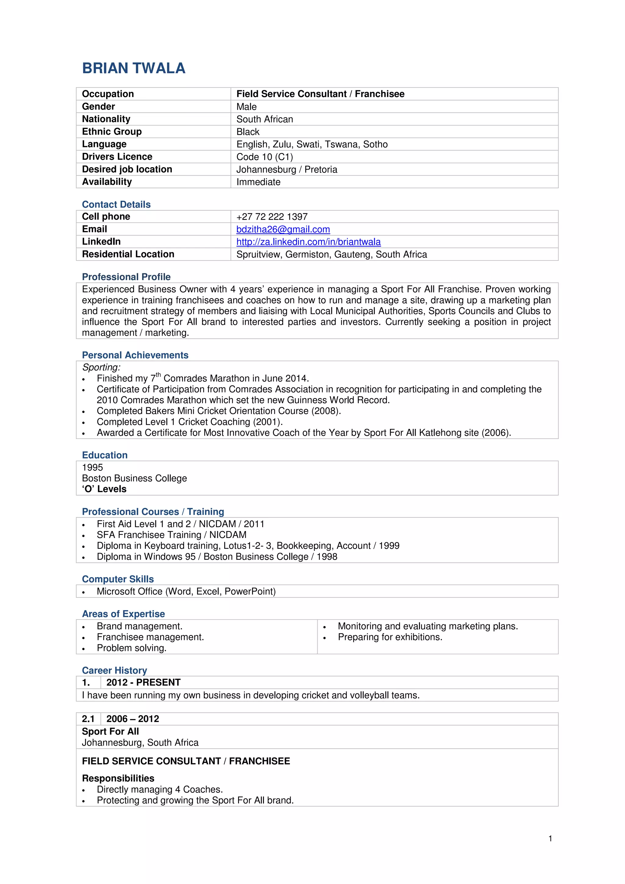 Brian Twala CV | PDF