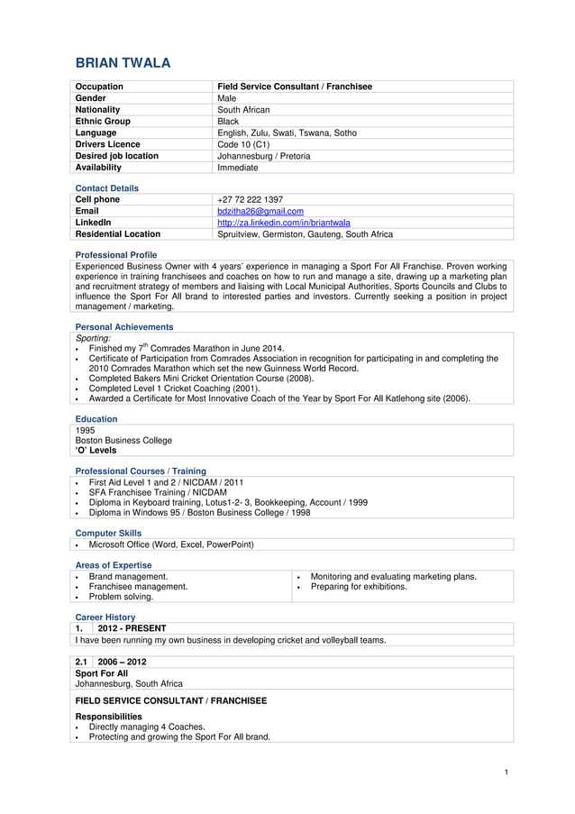 Brian Twala CV | PDF