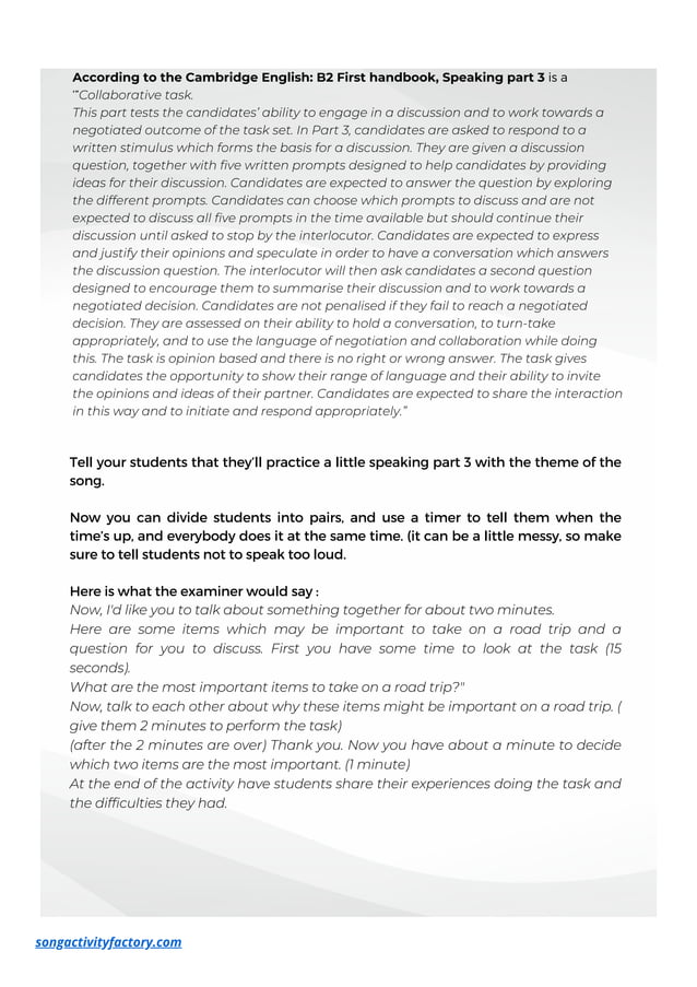 Song-Based Lesson Plan: B2 First (FCE) Exam Prep with English Lyrics ...