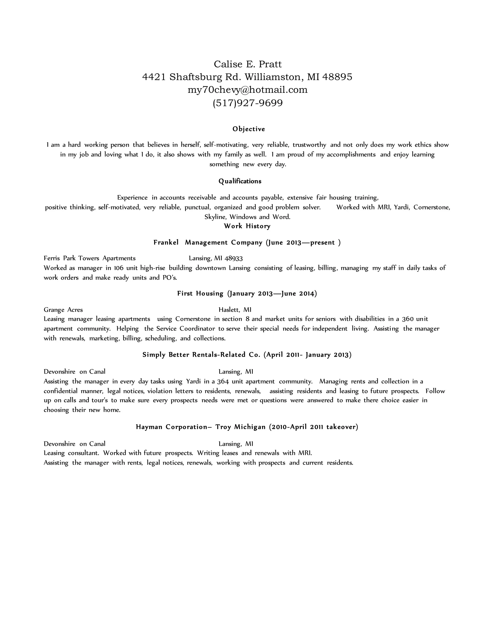 Calise Pratt-resume 2014 | DOCX