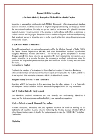 Pursue MBBS in Mauritius Affordable, Globally Recognized Medical ...