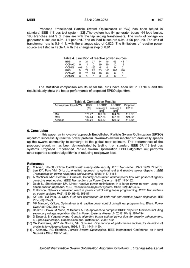 Embellished Particle Swarm Optimization Algorithm For Solving Reactive Power Problem Pdf