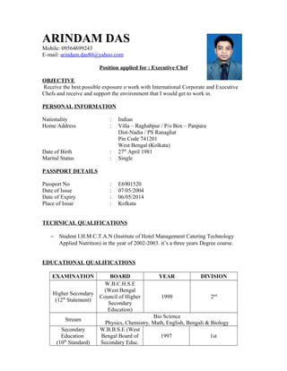 Executive Chef. (1) cv 12311 (2) | PDF