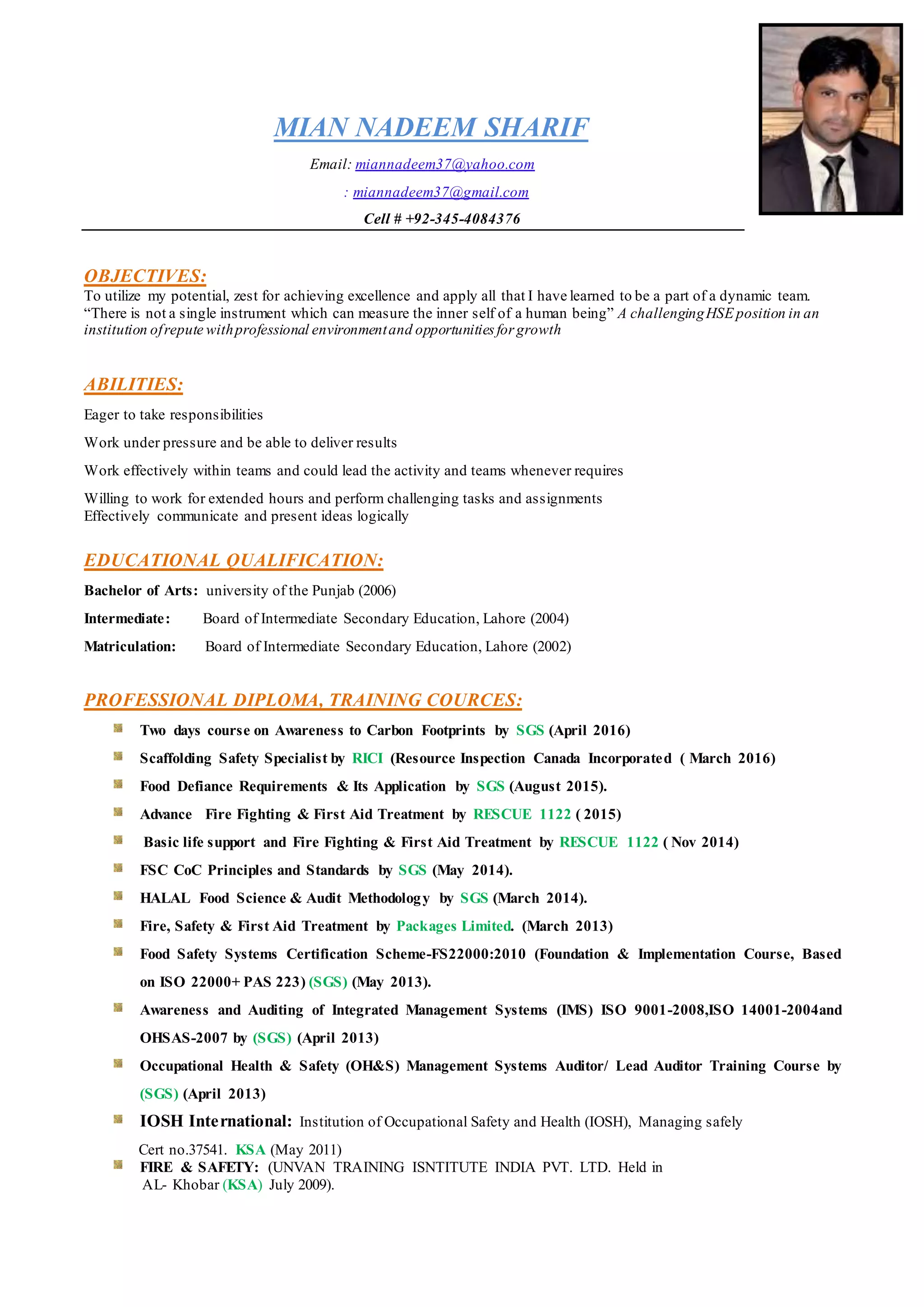 MIAN NADEEM SHARIF CV | DOCX