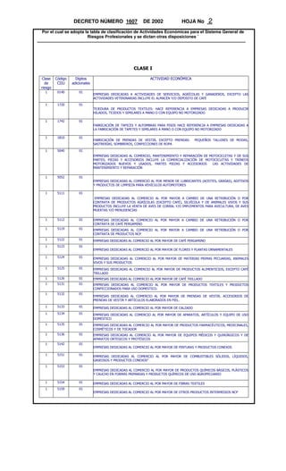 025 decreto 1607 de 2002 (tabla de clasificacion de actividades riesgos ...