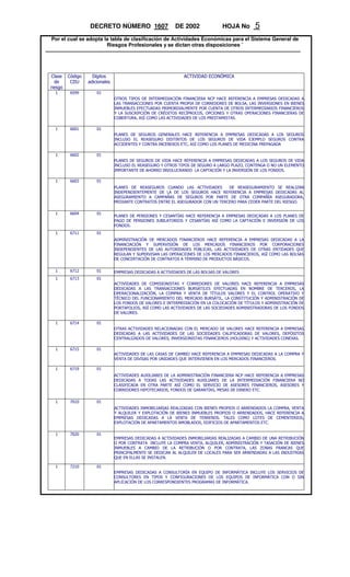 025 decreto 1607 de 2002 (tabla de clasificacion de actividades riesgos ...