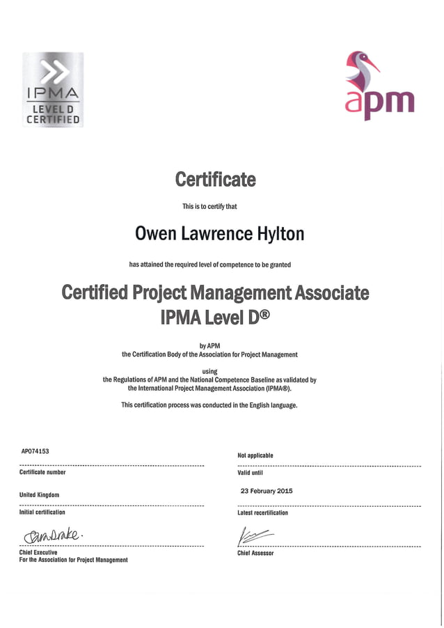 Owen Hylton's APMP certificate Reference No. AP074153 | PDF