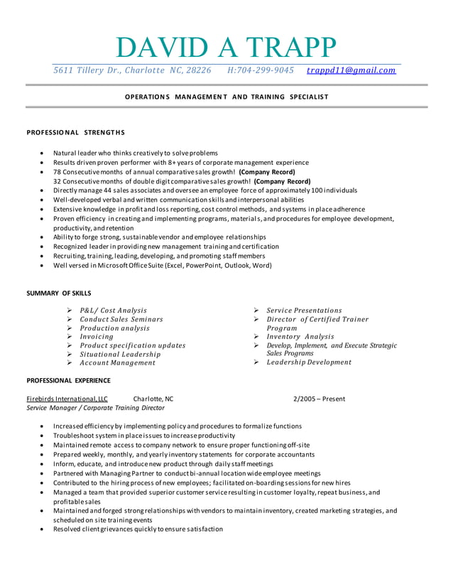 David A Trapp Resume | DOCX | Sales | Business