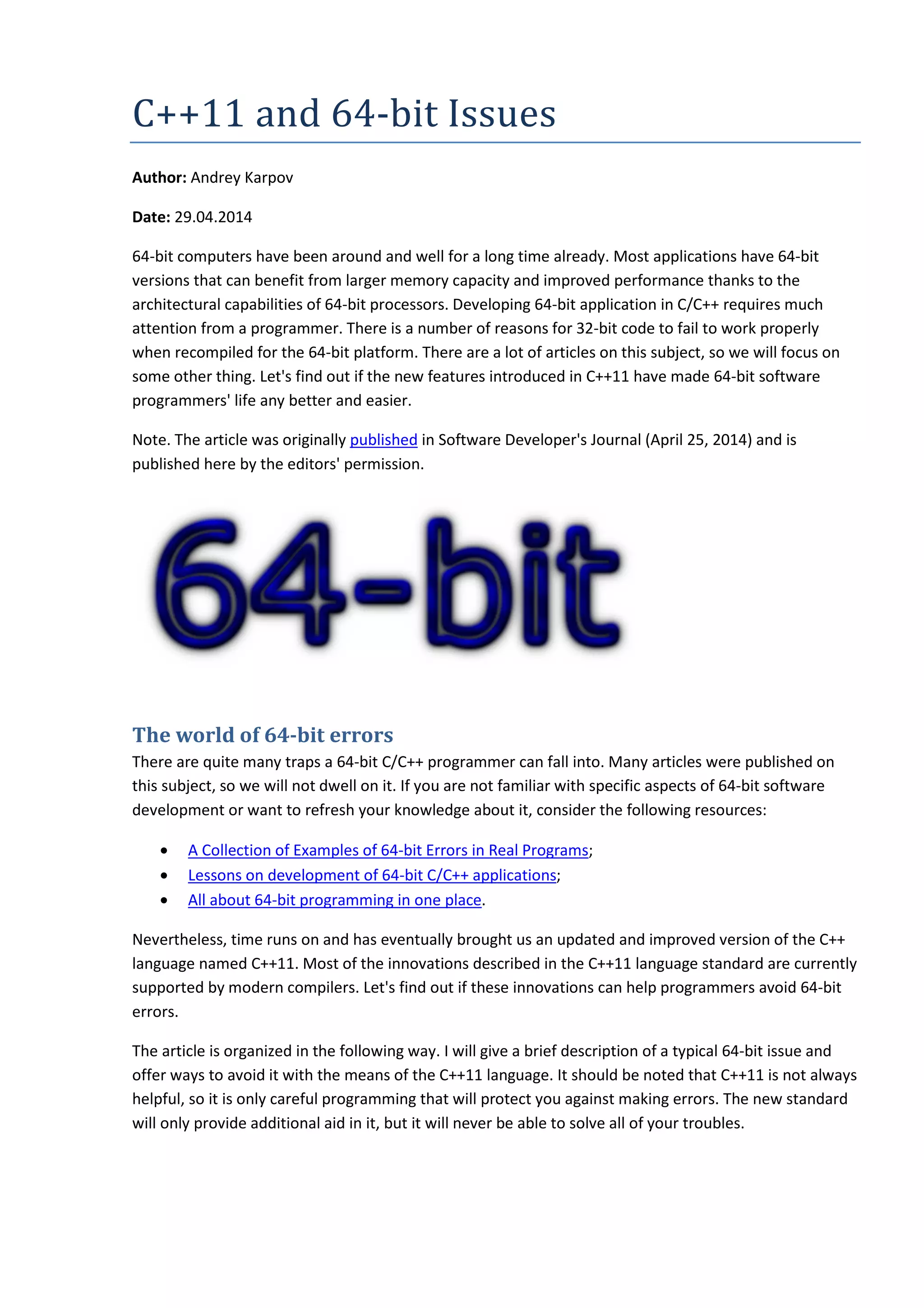 C++11 and 64-bit Issues | PDF