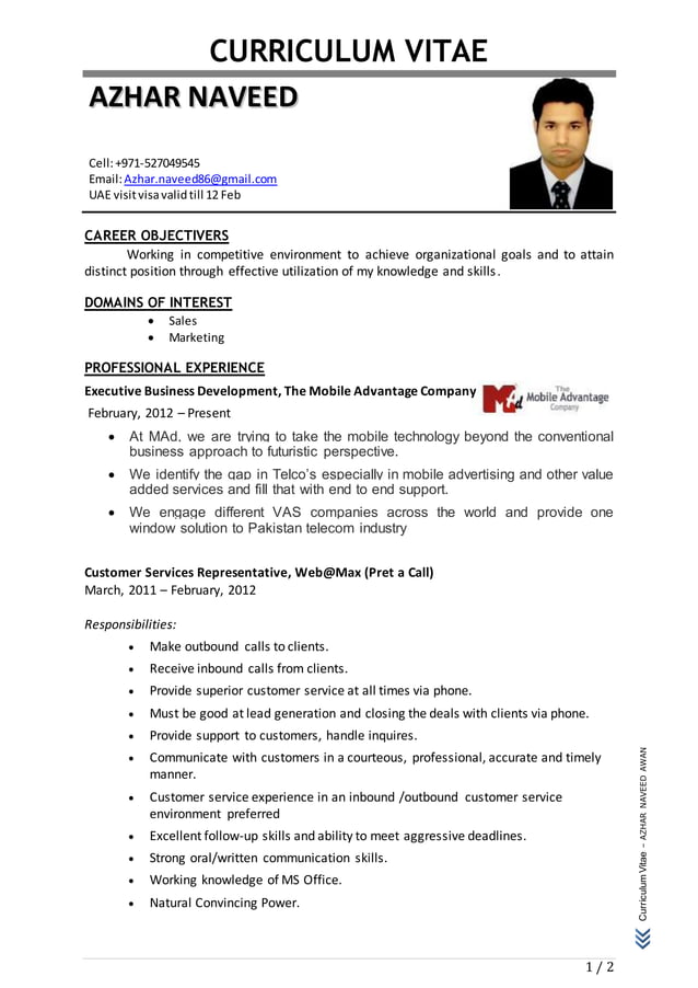 Azhar Naveed Awan cv Dubai