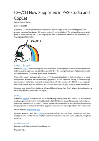 C++/CLI Now Supported in PVS-Studio and CppCat | PDF | Programming Languages | Computing