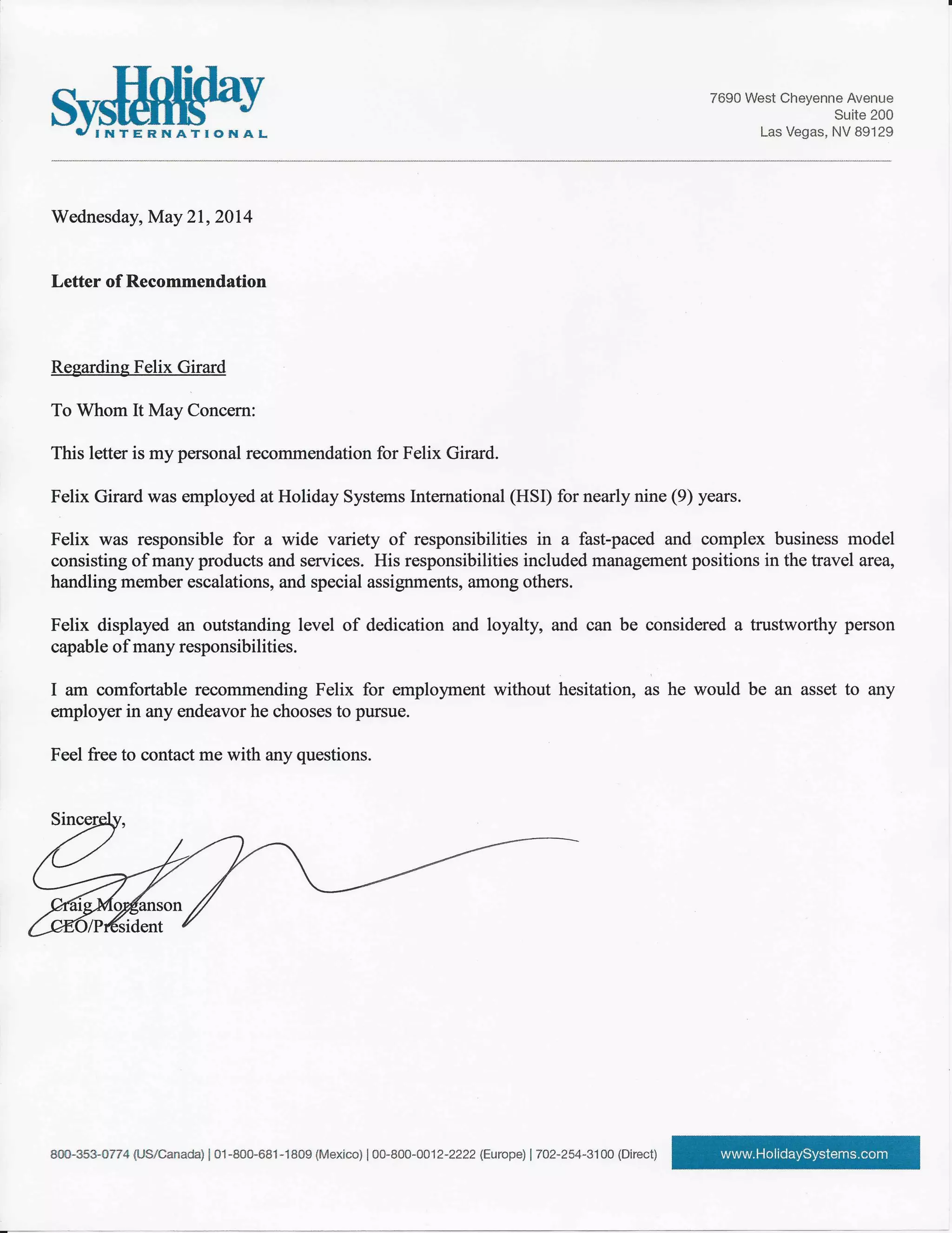 HSI CEO LETTER OF RECOMMENDATION | PDF