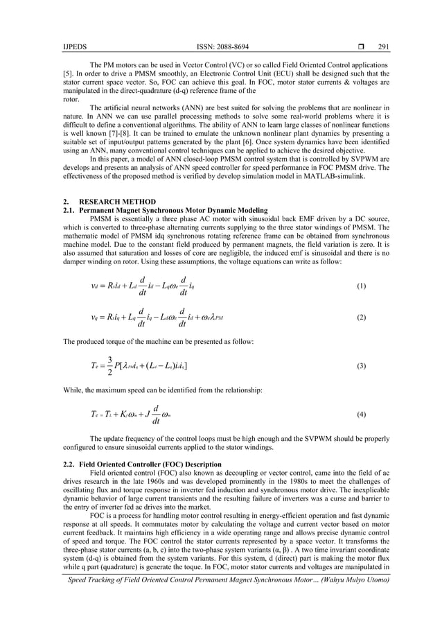 Speed Tracking of Field Oriented Control Permanent Magnet Synchronous Motor Using Neural Network ...