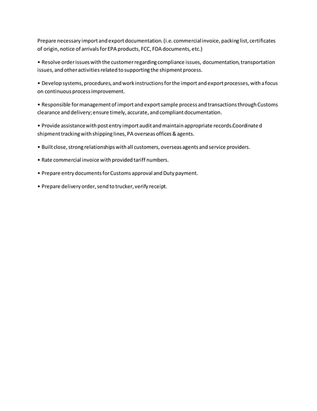 Prepare necessary import and export documentation | DOCX