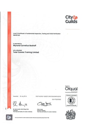 Testing and Inspection Certificate | ODT
