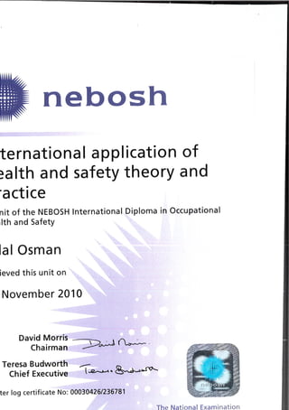 Bilal - NEBOSH Diploma Certs | PDF