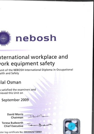 Bilal - NEBOSH Diploma Certs | PDF