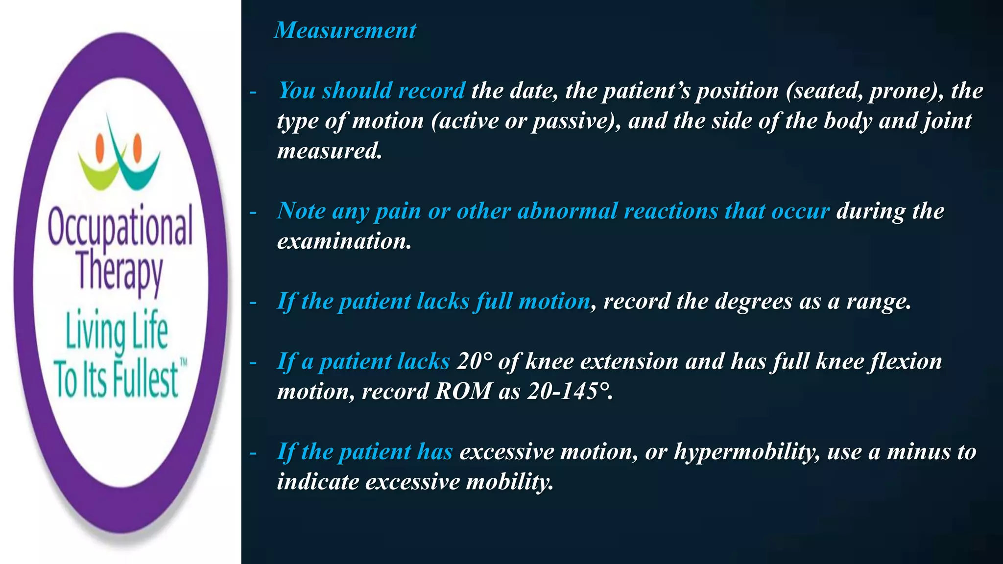 Occupational Therapy Goniometry Measurement Range of Motion | PPTX