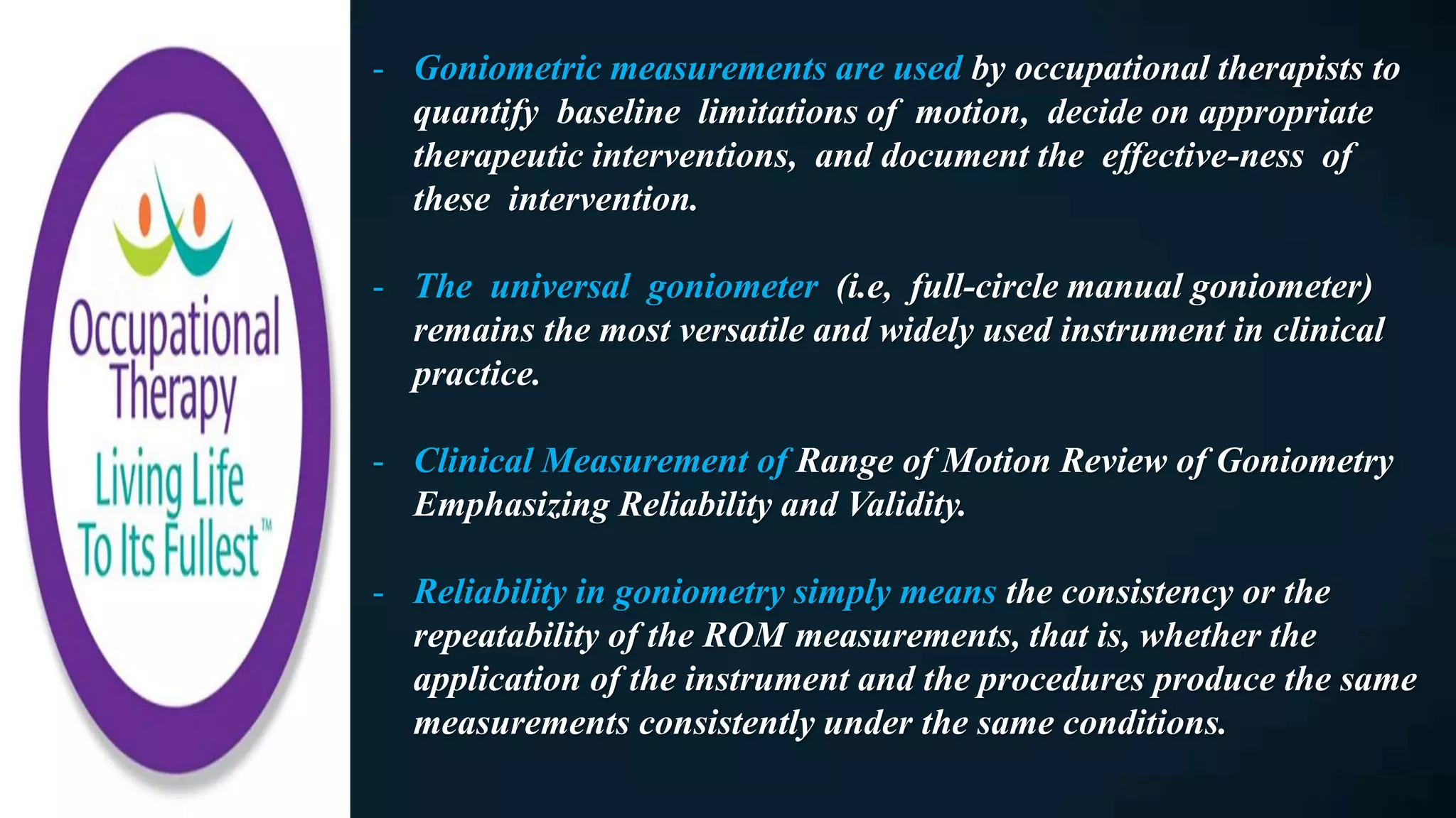Occupational Therapy Goniometry Measurement Range of Motion | PPTX