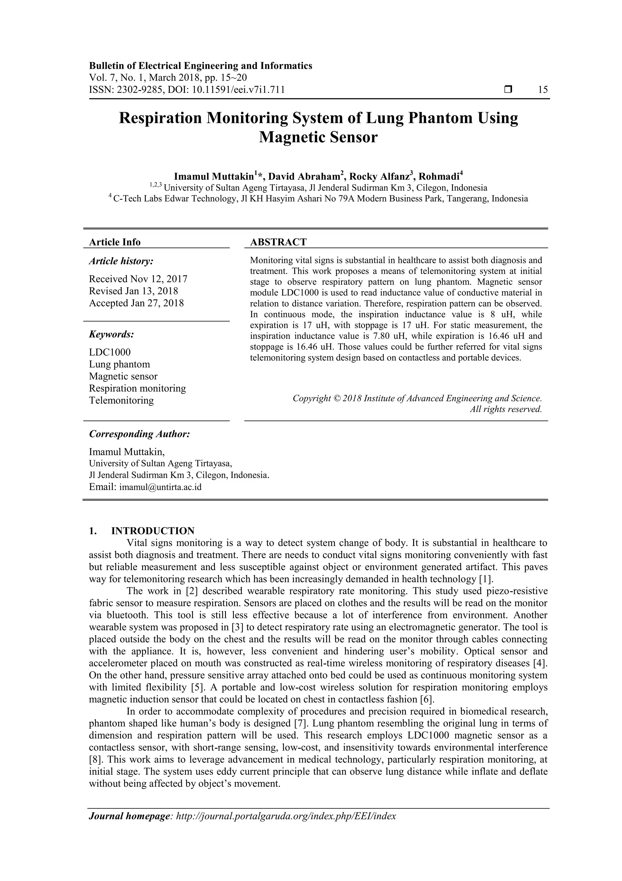Respiration Monitoring System of Lung Phantom Using Magnetic Sensor | PDF | Lung and Respiratory ...