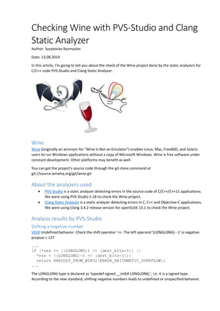 Checking Wine with PVS-Studio and Clang Static Analyzer | PDF