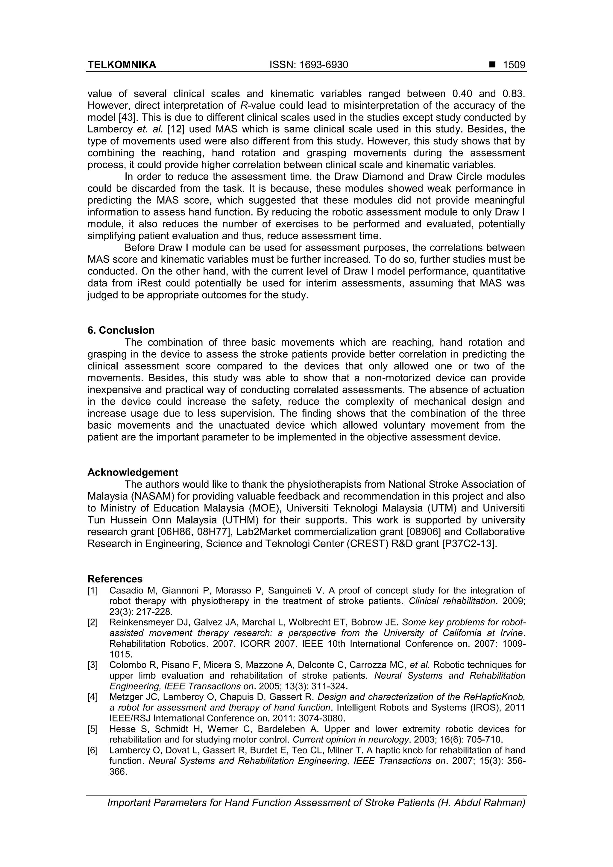 Important Parameters for Hand Function Assessment of Stroke Patients | PDF