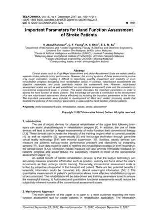 Important Parameters for Hand Function Assessment of Stroke Patients | PDF