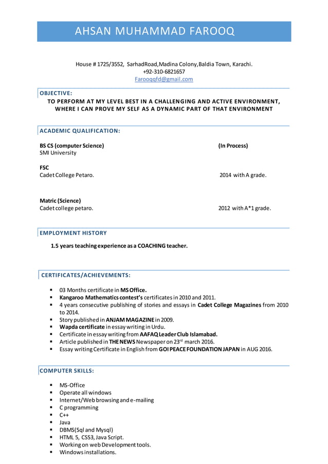 Resume of Ahsan Khan | DOCX