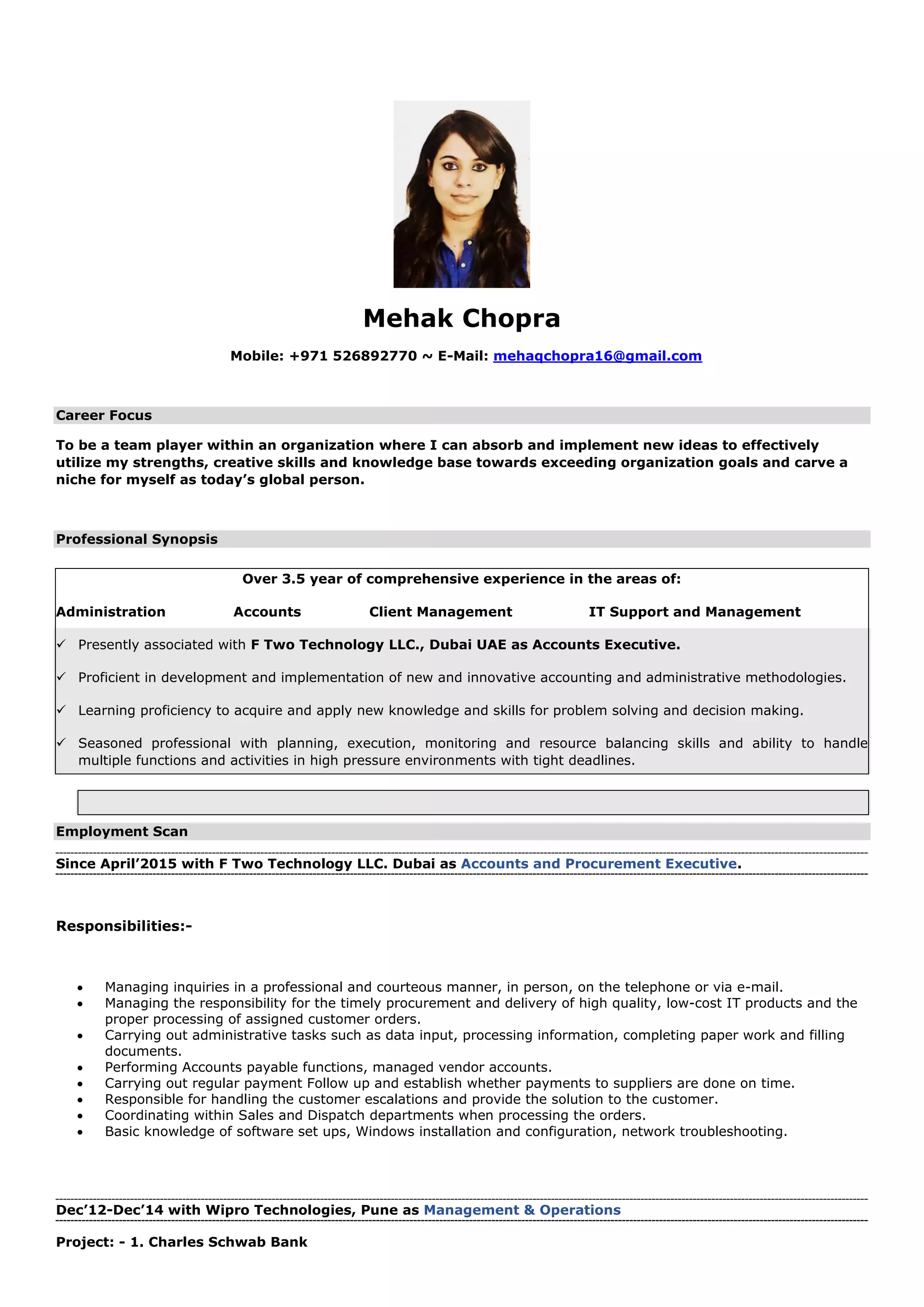 Mehak Resume 2016 | PDF