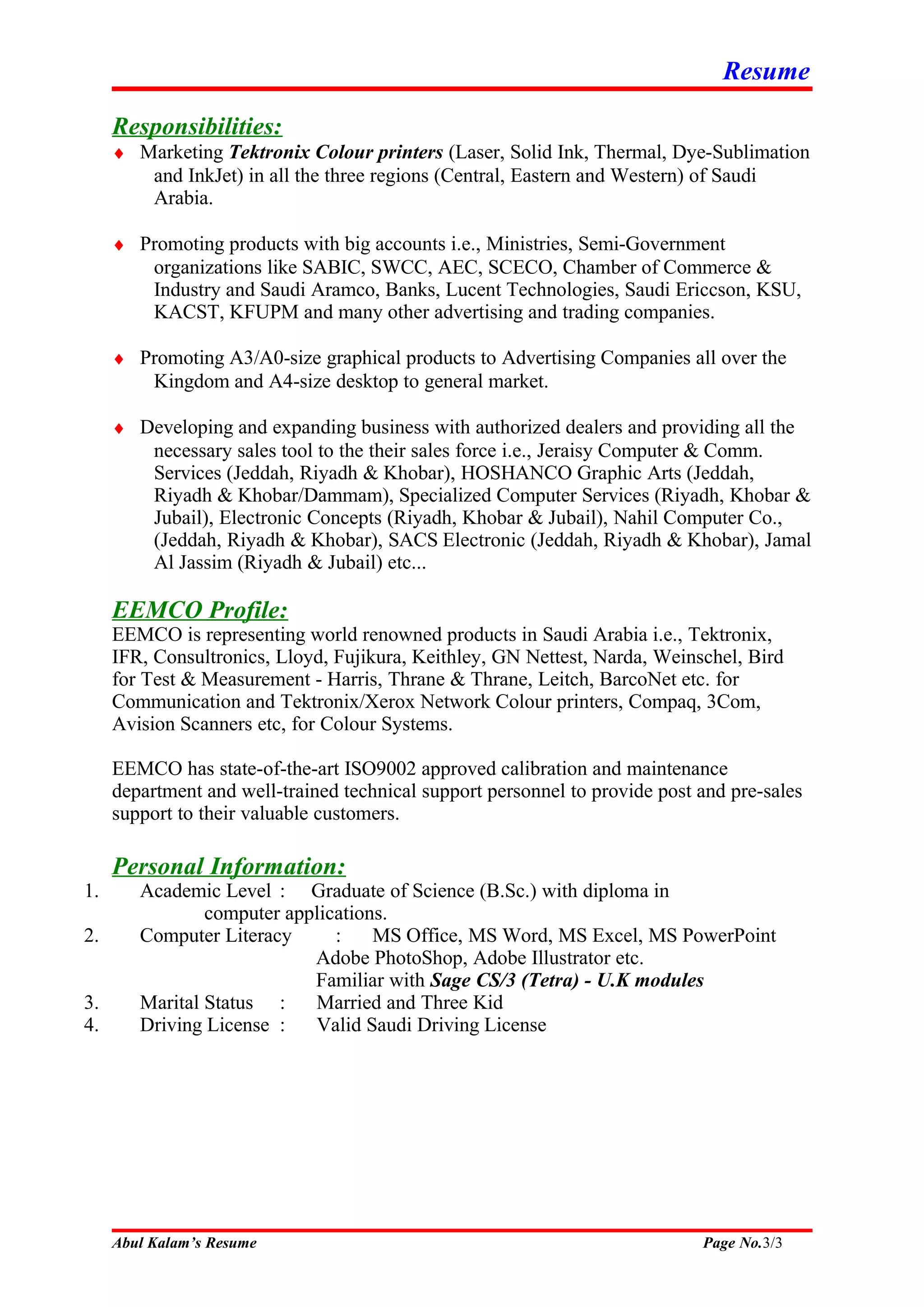 AbulKalamResume | DOC | Sales | Business