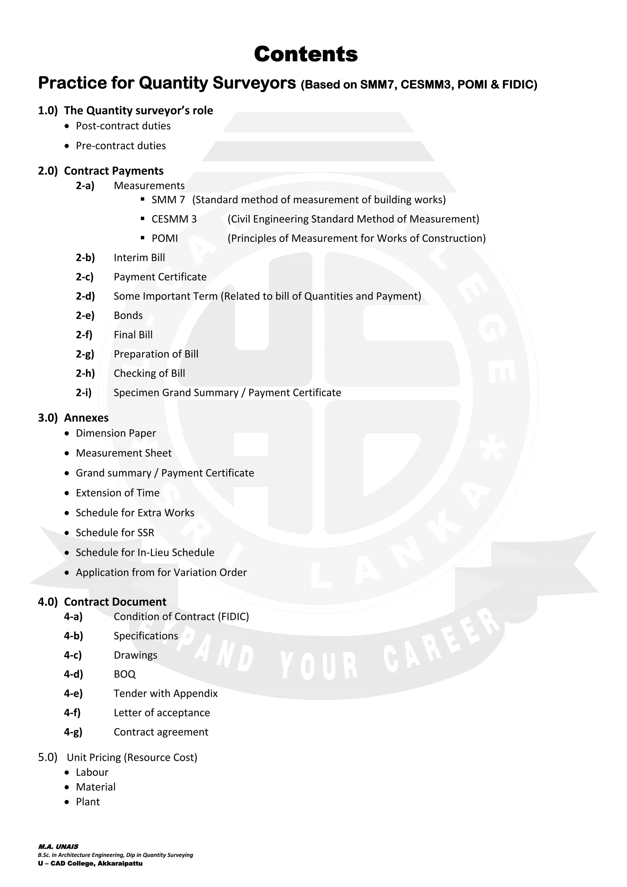 Practice for Quantity Surveyors | PDF