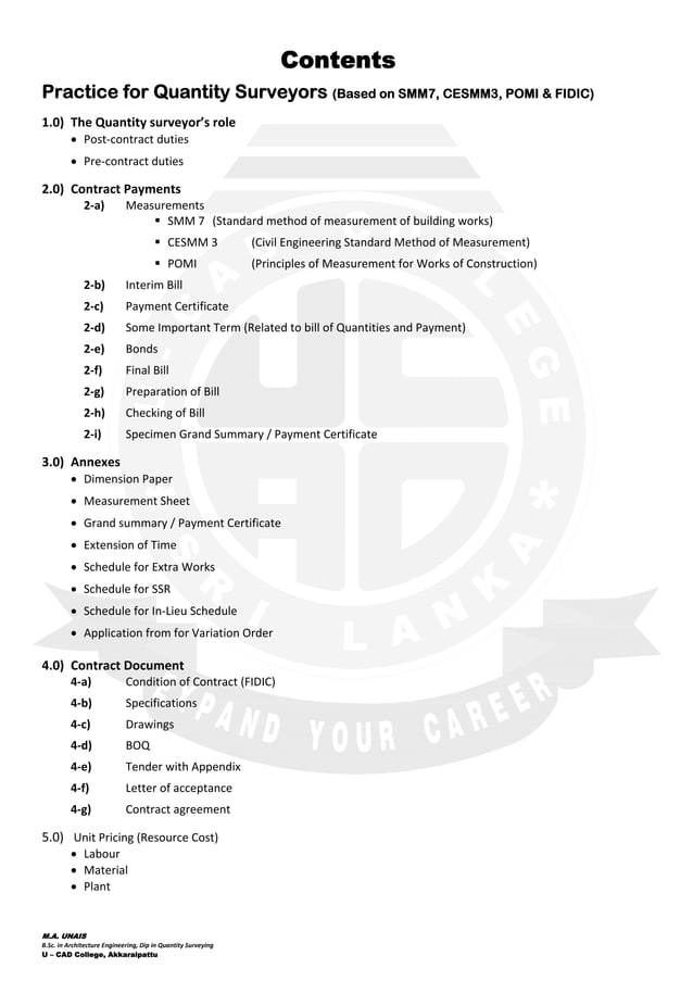 Quantity Surveyors (Practice) | PDF