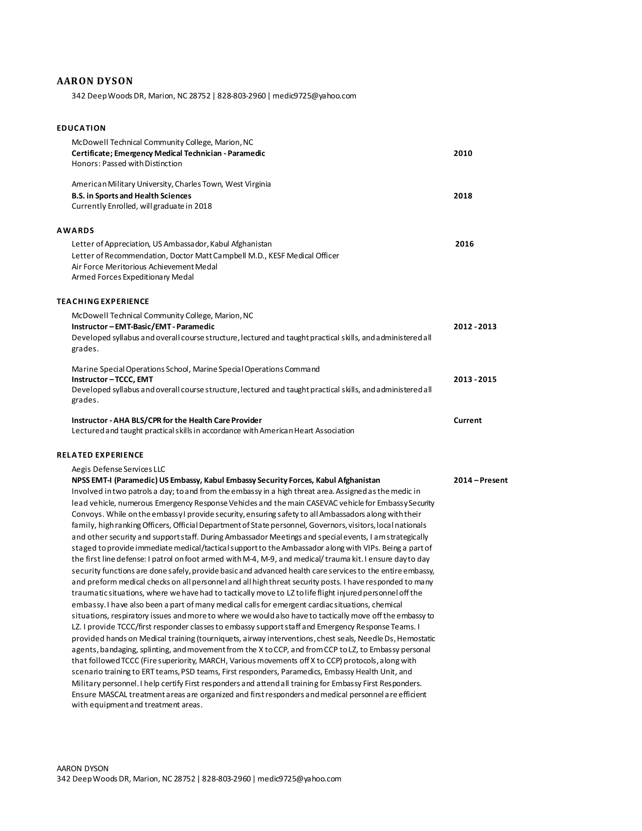 Aaron Dyson Curriculum vitae | DOCX